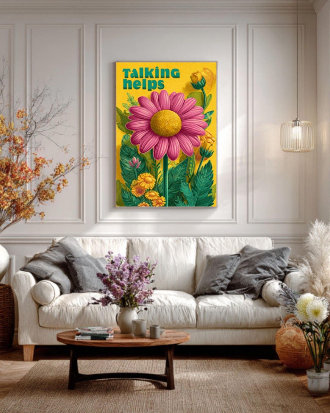 Talking Helps Book Cover Art – Yellow & Pink Floral Illustration With ...
