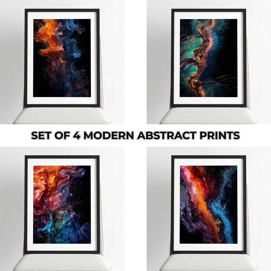 Set of 4 Modern Abstract Wall Art Prints – Colorful Contemporary ...