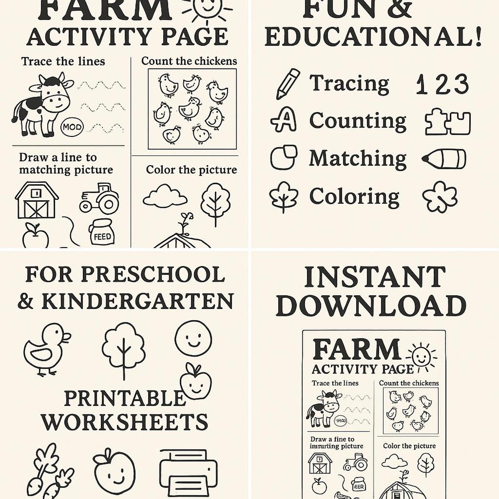 Farm Activity Pages for Kids | Preschool - Kindergarten Printable ...