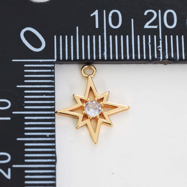 14K Gold Plated Star Pendant Charm, Zircon North, DIY Jewelry Making (2 ...