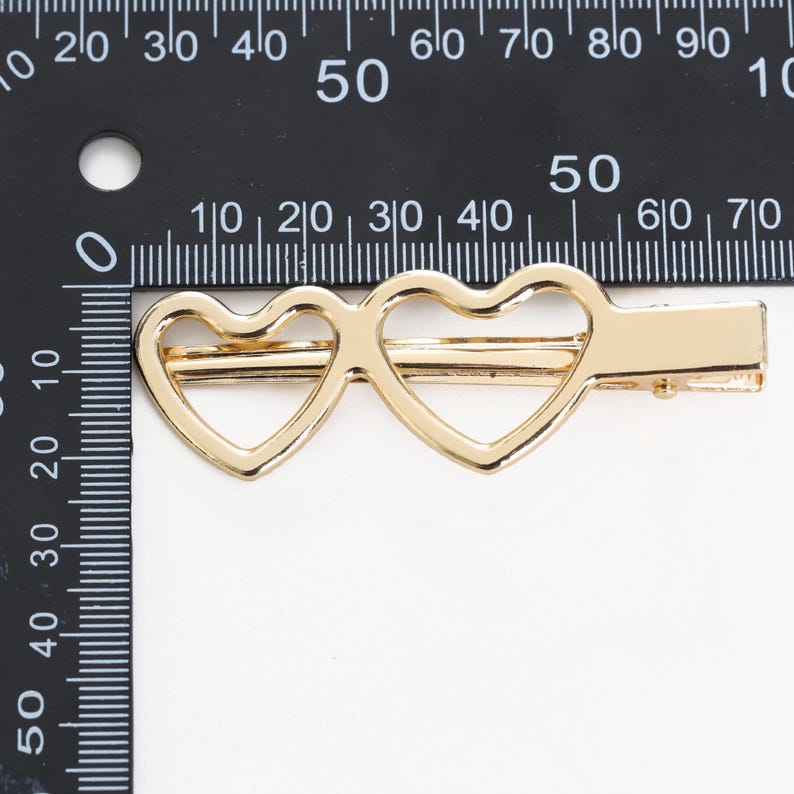 2-pcs Double Heart Hair Clips | Gold Plated Hollow Heart Alligator ...