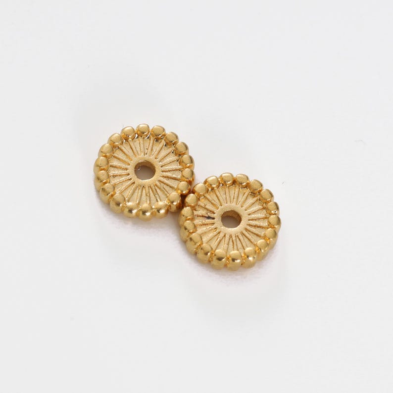 14K Gold Plated Sunburst Disc Spacer Beads | Textured Flower Bead Caps ...