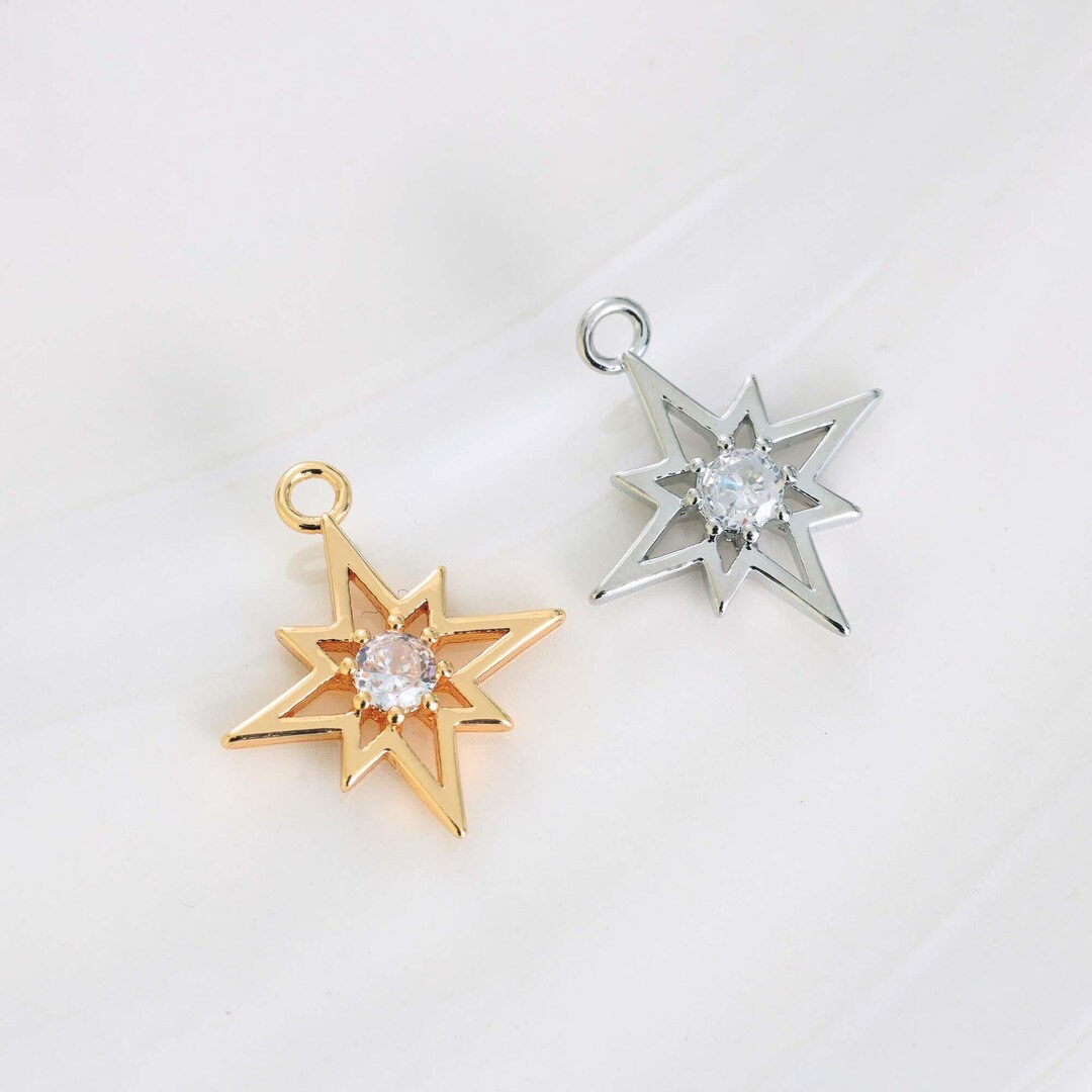14K Gold Plated Star Pendant Charm, Zircon North, DIY Jewelry Making (2 ...