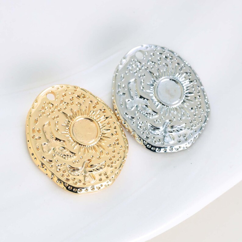 Vintage Sunburst Bird Pendants | 14K Gold Plated Engraved Charms (2-pcs ...
