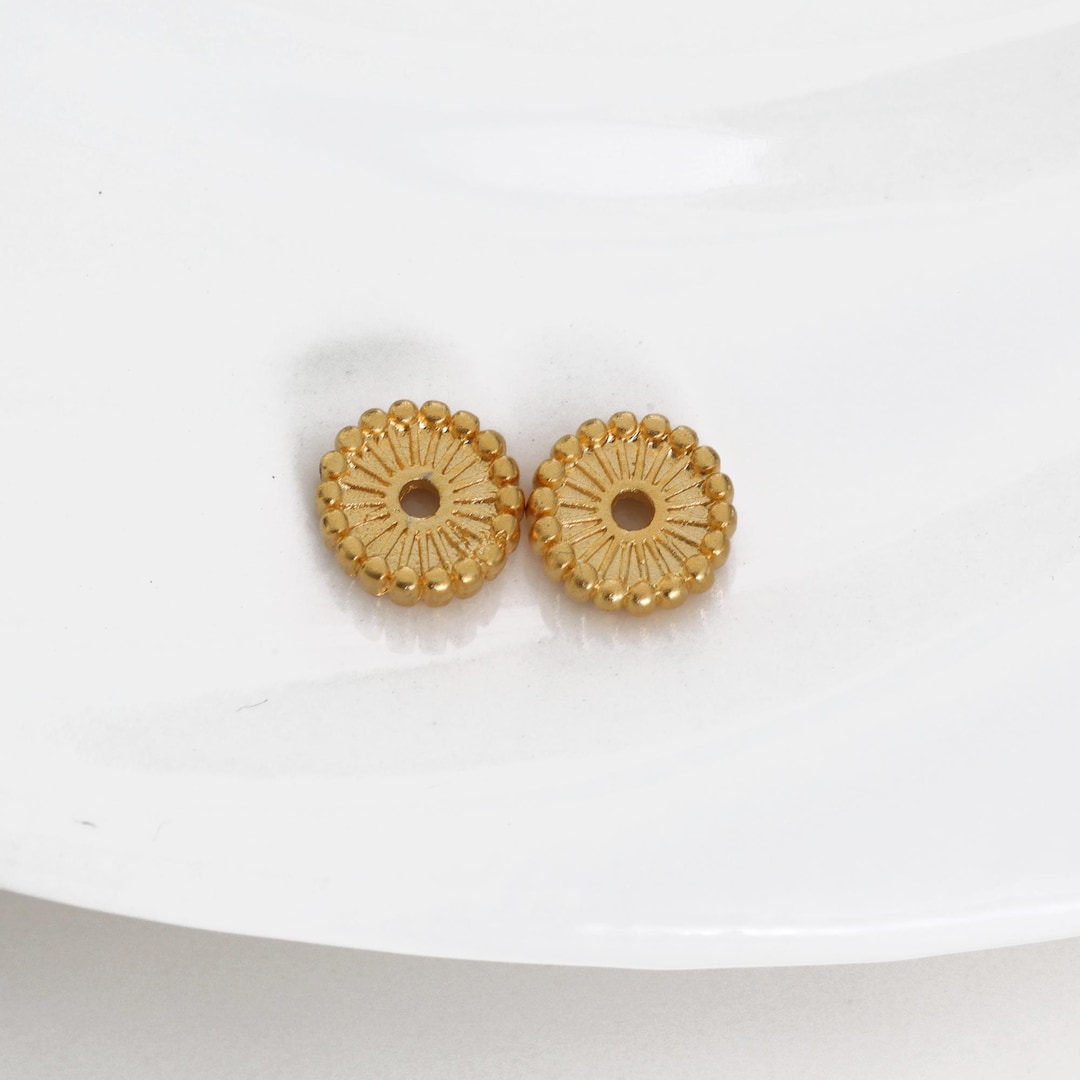 14K Gold Plated Sunburst Disc Spacer Beads | Textured Flower Bead Caps ...