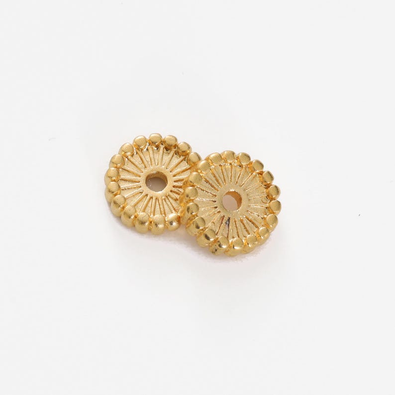 14K Gold Plated Sunburst Disc Spacer Beads | Textured Flower Bead Caps ...