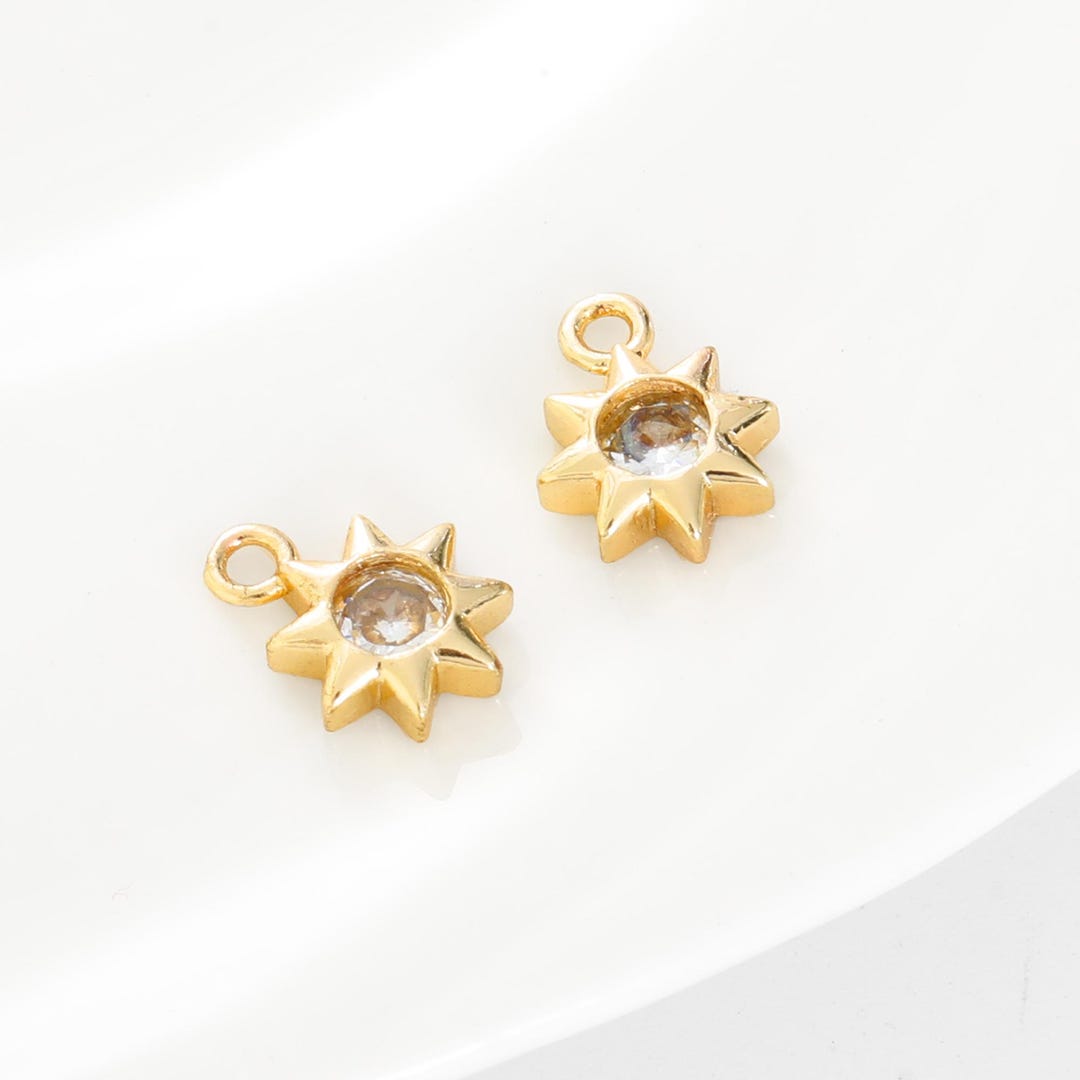 2pcs 18K Gold Plated Star Charms, CZ Inlaid Sunburst Pendants for ...