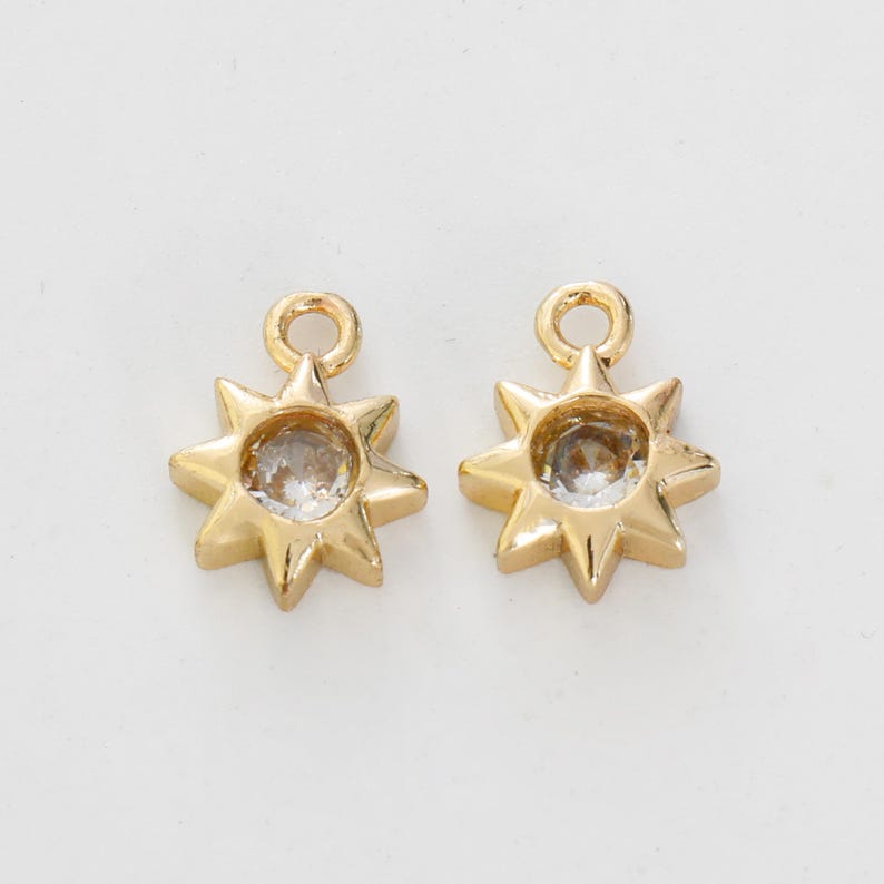 2pcs 18K Gold Plated Star Charms, CZ Inlaid Sunburst Pendants for ...