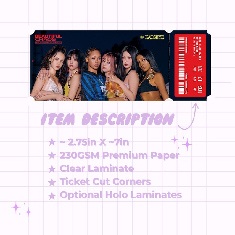 KATSEYE Beautiful Chaos Tour Commemorative Ticket, Personalized ...