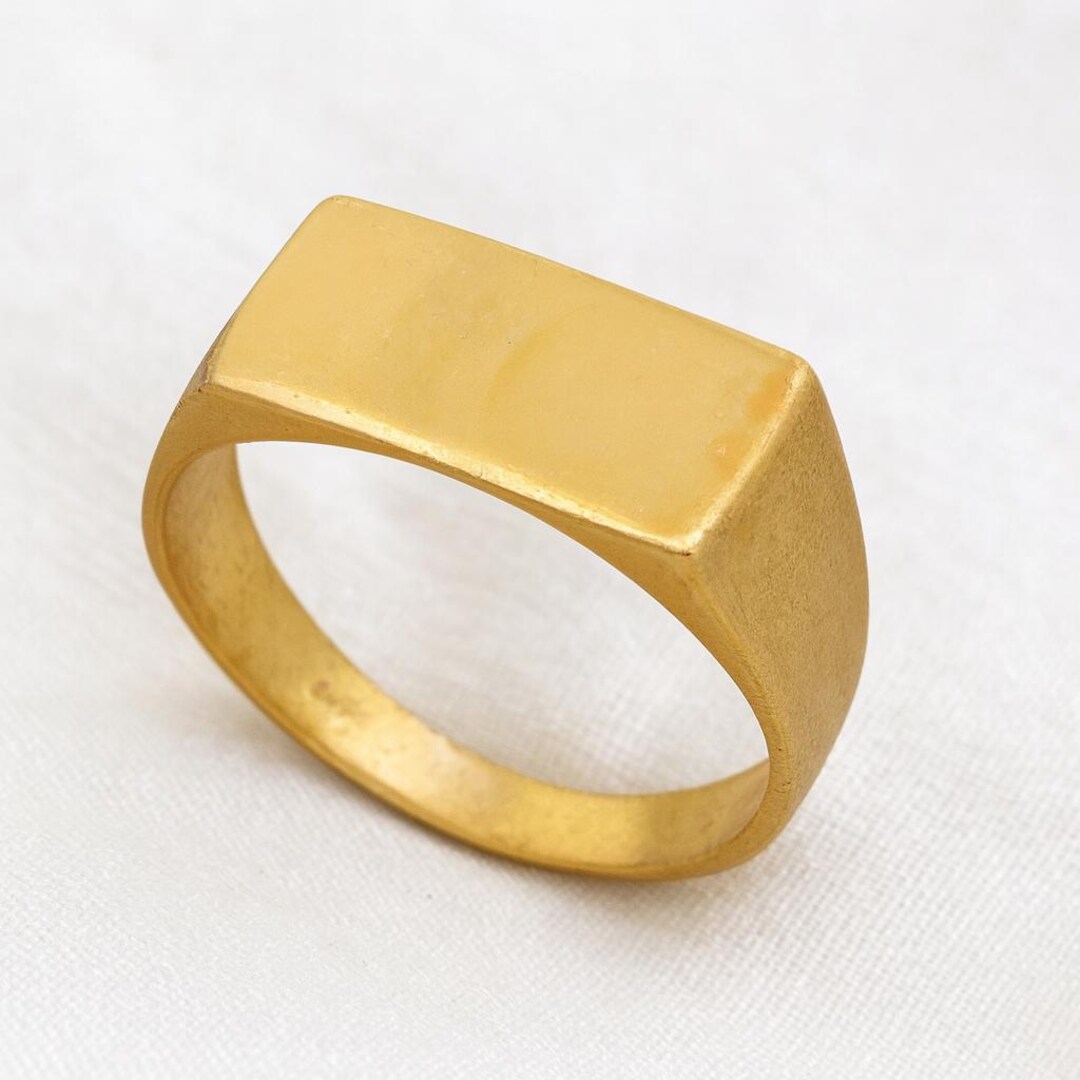 Handmade Signet Brass Ring, Gold Rectangular Signet Ring, Minimalist ...