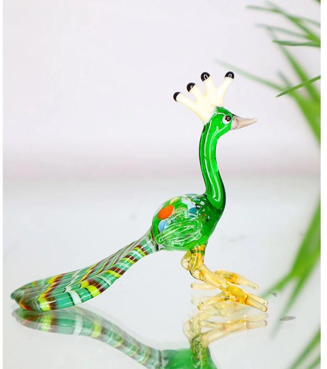 Handmade Murano Glass Peacock Figurine – Green Gradient Art Sculpture ...