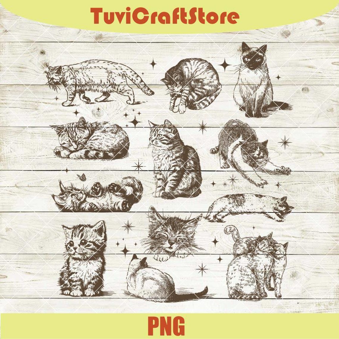 Vintage Tattoo Cats Png Retro 90s Kitten Nature Svg 80s Style Cats ...