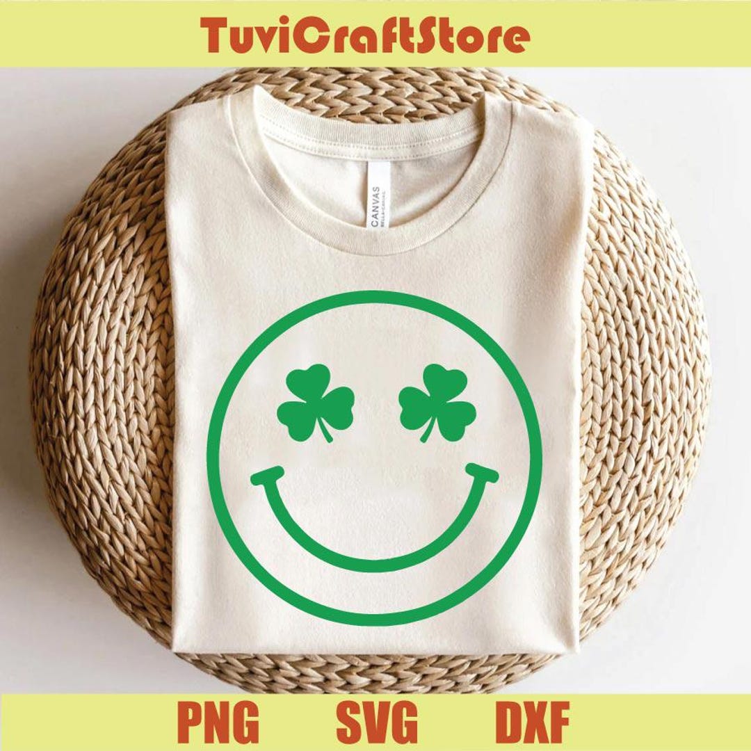 Lucky Smiley Face Svg St Patricks Shamrock Happy Face 4 Leaf Clover Svg ...