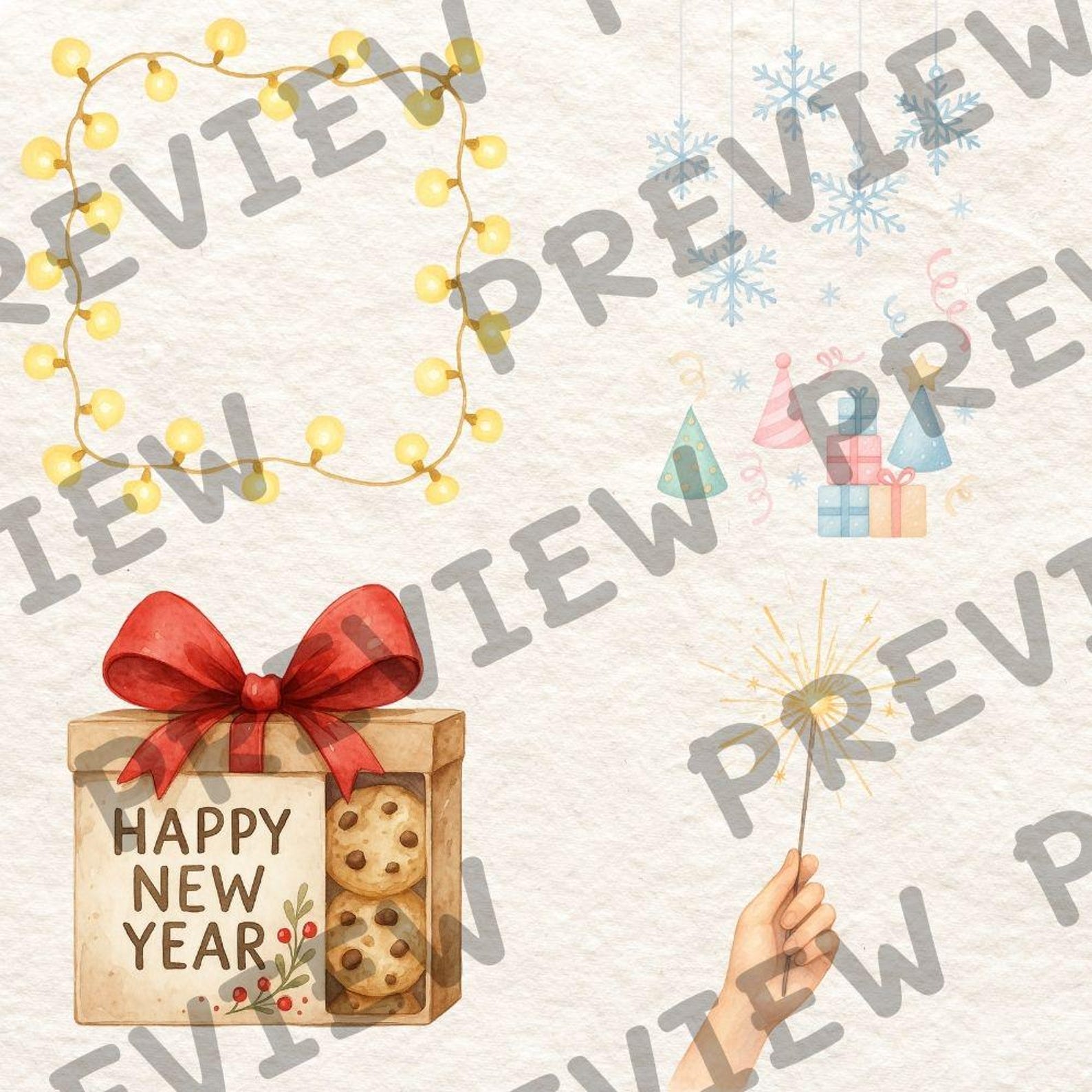 2026 Watercolor Happy New Year Clipart Set | 31 PNG Elements | - Etsy
