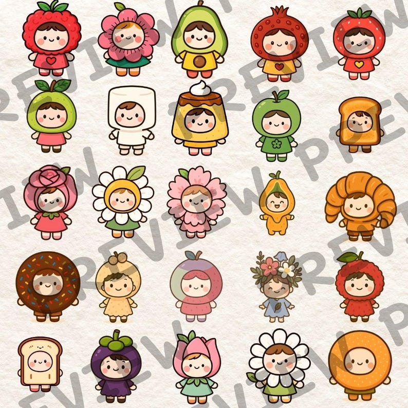 Chibi Kids Clipart Set | 109 Kawaii Costume PNG Images (digital ...