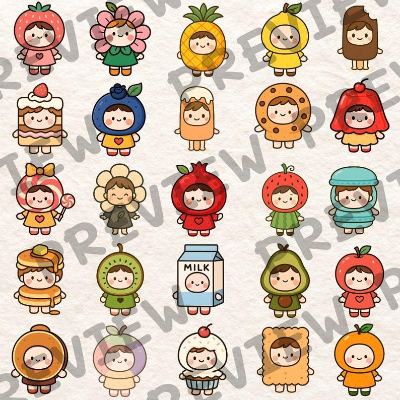 Chibi Kids Clipart Set | 109 Kawaii Costume PNG Images (digital ...