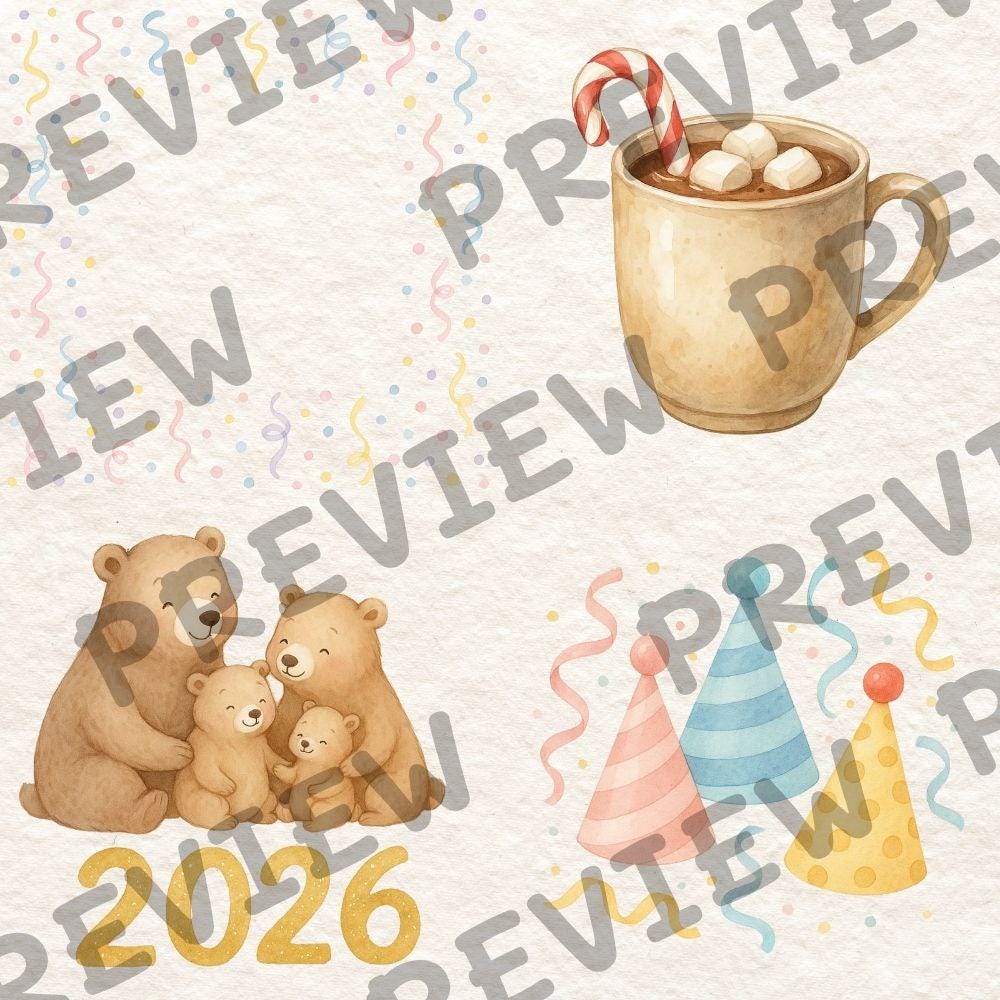 2026 Watercolor Happy New Year Clipart Set | 31 PNG Elements | - Etsy
