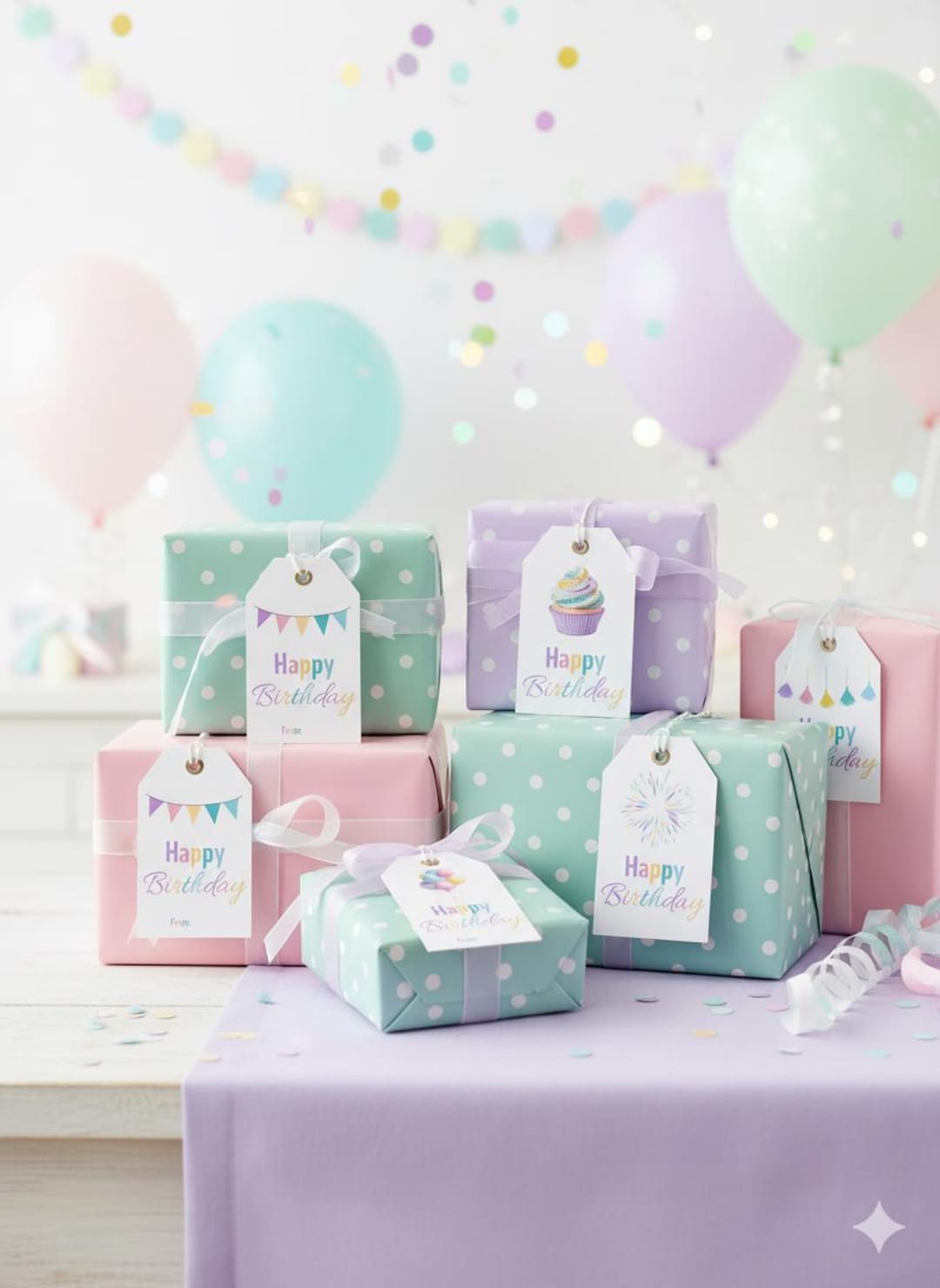 Printable Happy Birthday Gift Tags, Pastel Gift Tags, Printable ...