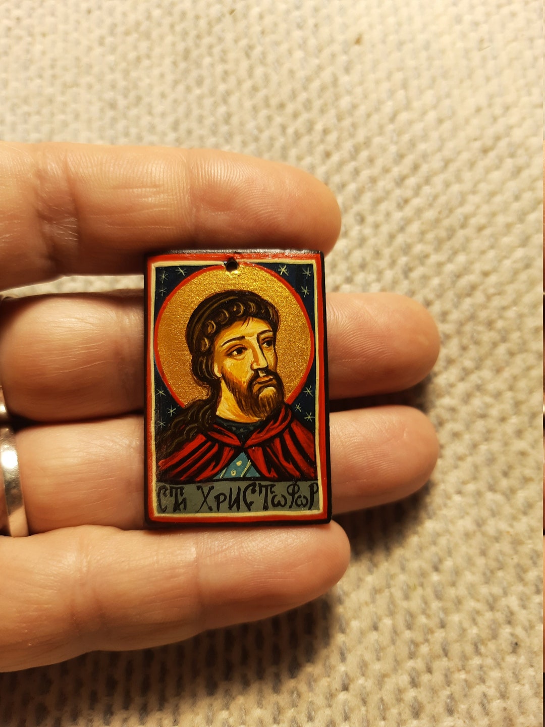 Miniature Icon of Saint Christopher, Romanian Byzantine Icon, Handmade ...