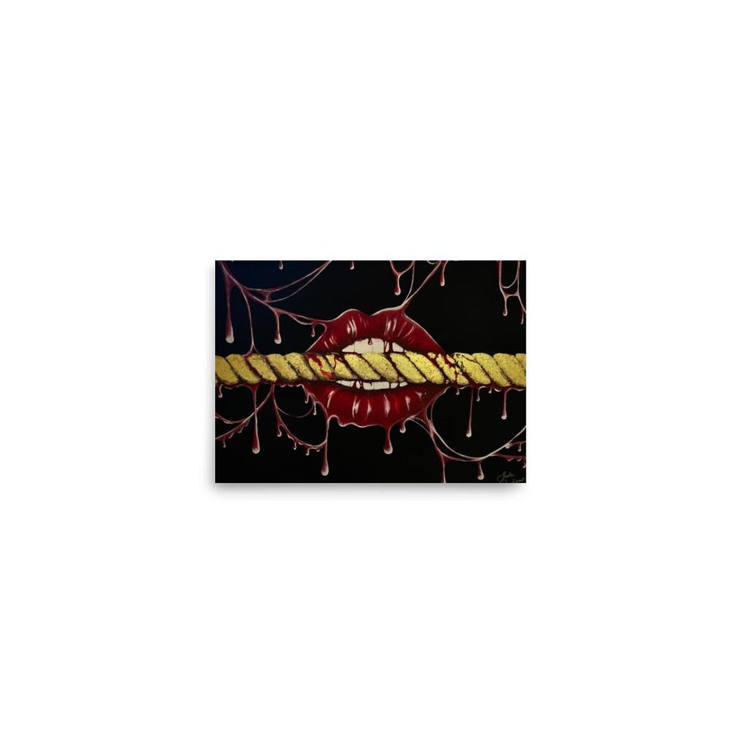 Surreal Rope Lips Art Print, Bold Surrealism Poster, Abstract Lips Wall ...