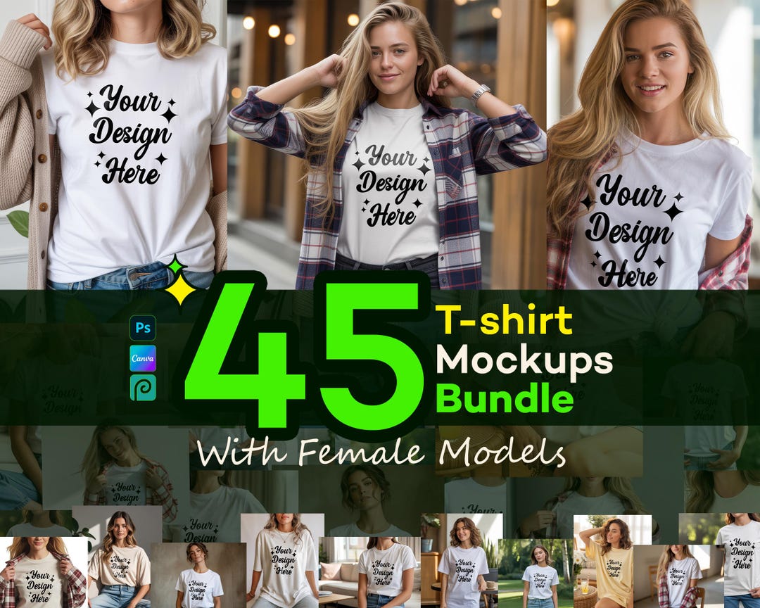 White T-shirt Mockup Bundle: Female Model, Clothing Mockup, PSD + High ...