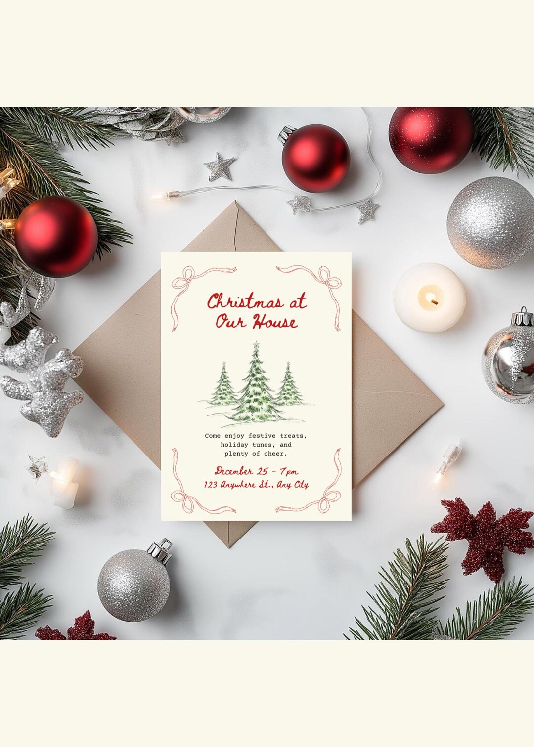 Christmas Invitation Template – Cute Holiday Party Invite – Hand Drawn ...