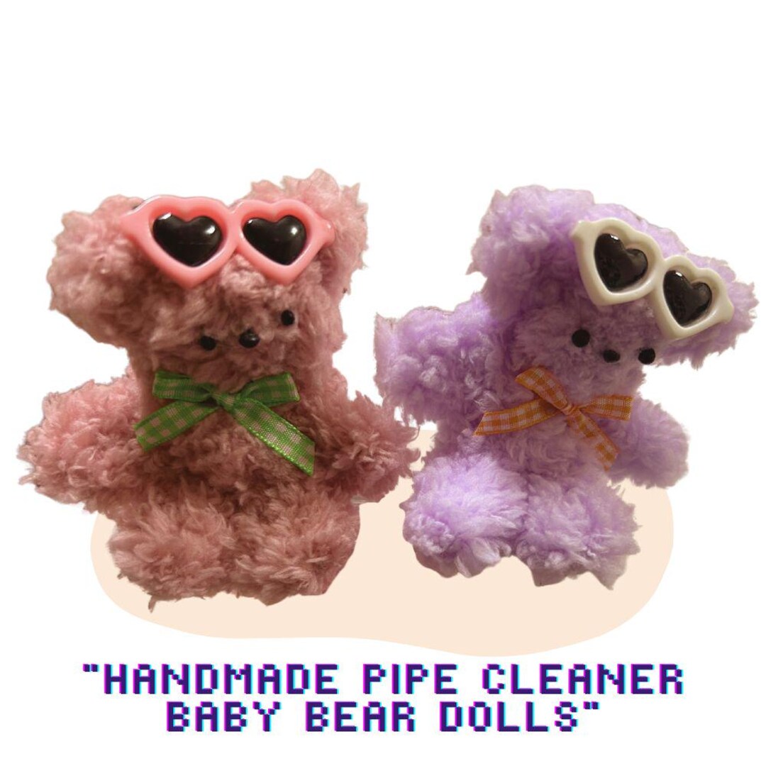 Handmade Pipe Cleaner Teddy Bear Set of 2 | Pink & Purple Fuzzy Bear ...