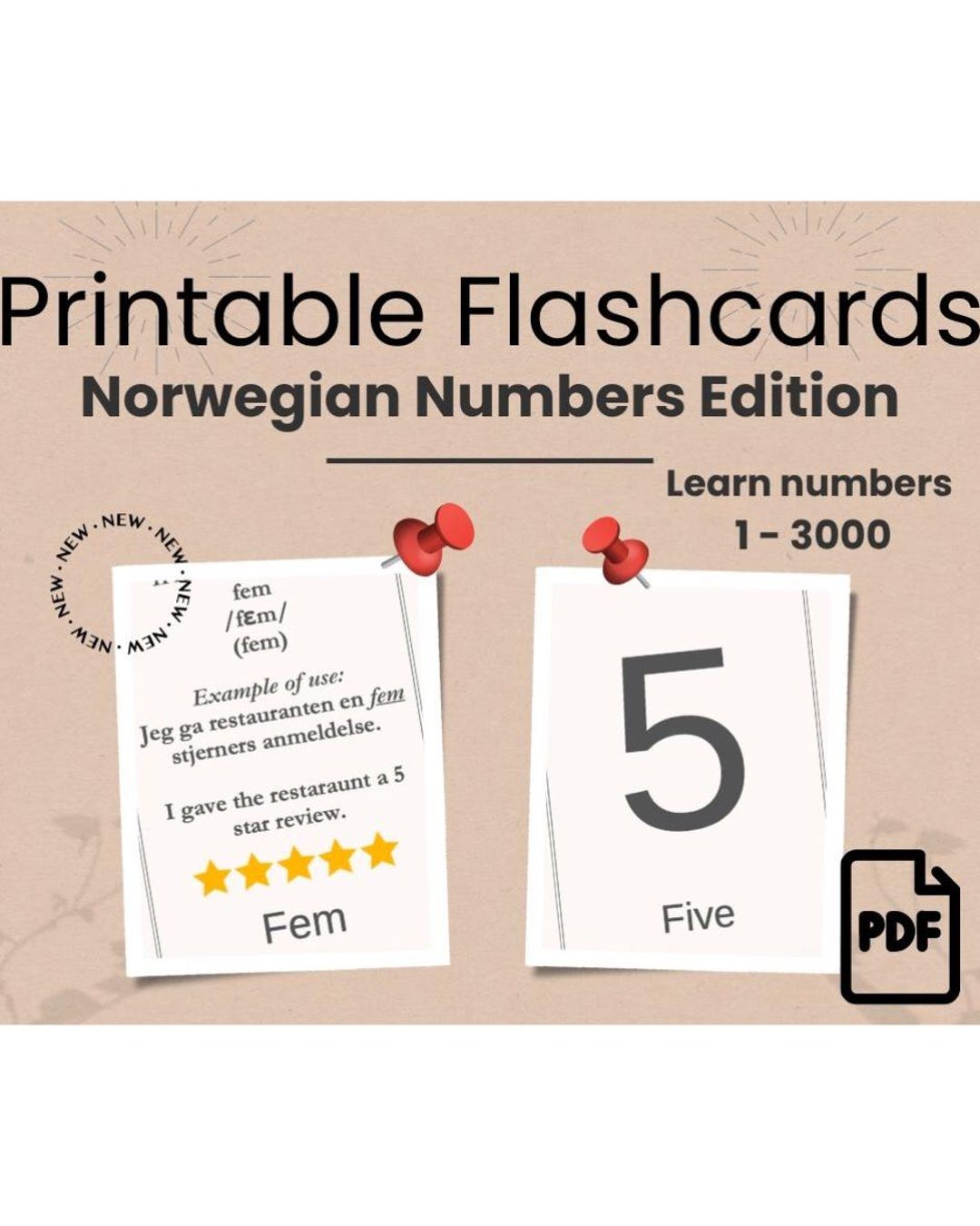 Printable Norwegian Flashcards – Numbers 1–3000 PDF, Learn Norwegian ...