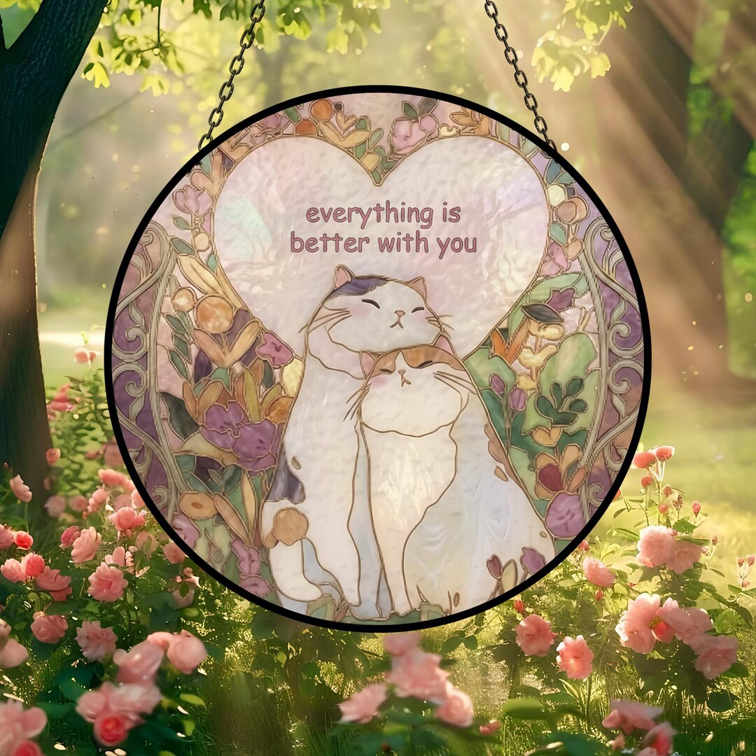 Cat Couple Sun Catcher, Glass Sun Catcher, Romantic Home Decor, Window ...
