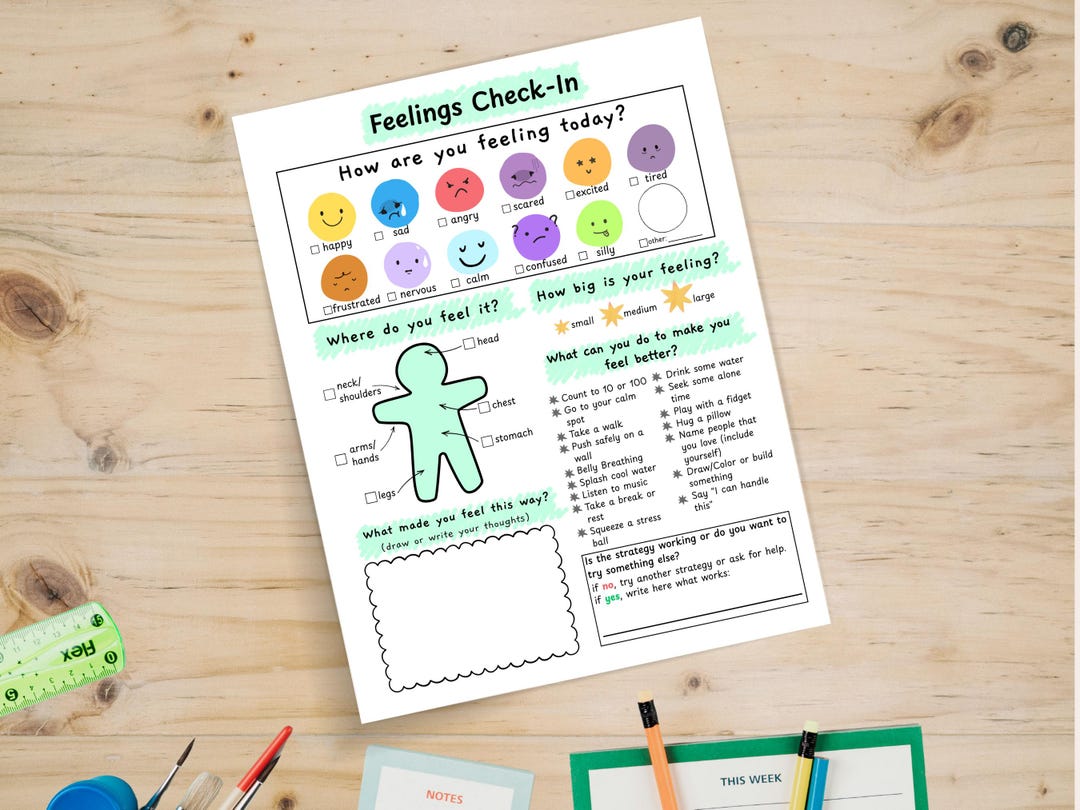 Feelings Check-in Worksheet Printable Emotion Chart for Kids Emotional ...