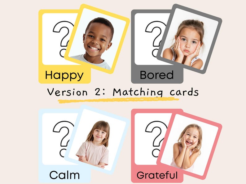 Realistic Feeling Cards Kids Emotion Regulation Matching Activity ...