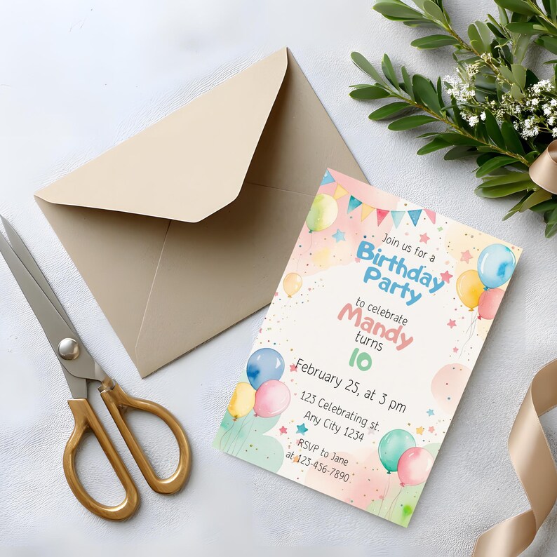 Universal Pastel Birthday Invitation, Watercolor Party, Kids Invite ...
