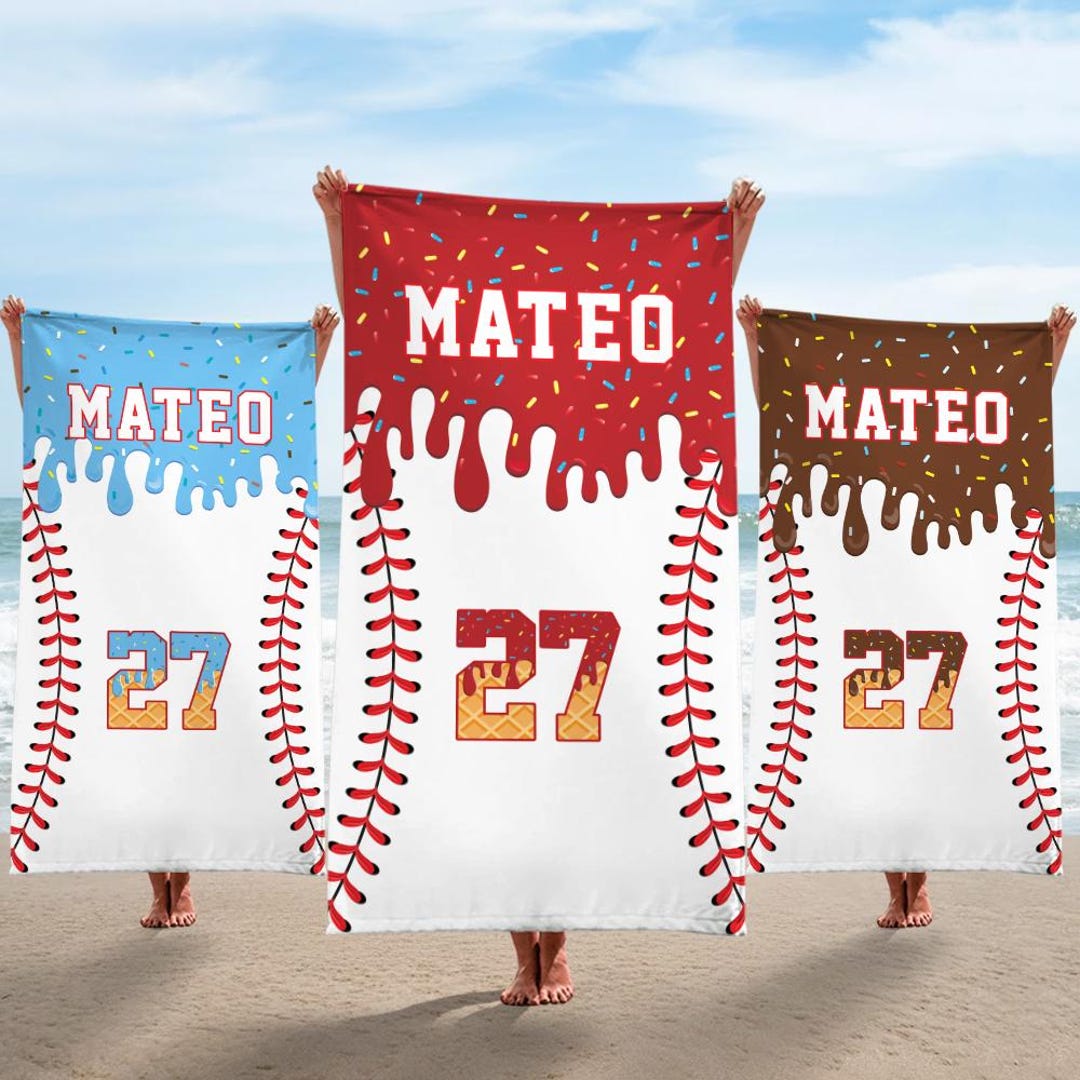 Personalized Ice Cream Drip Baseball, Custom Beach Towel With Name ...