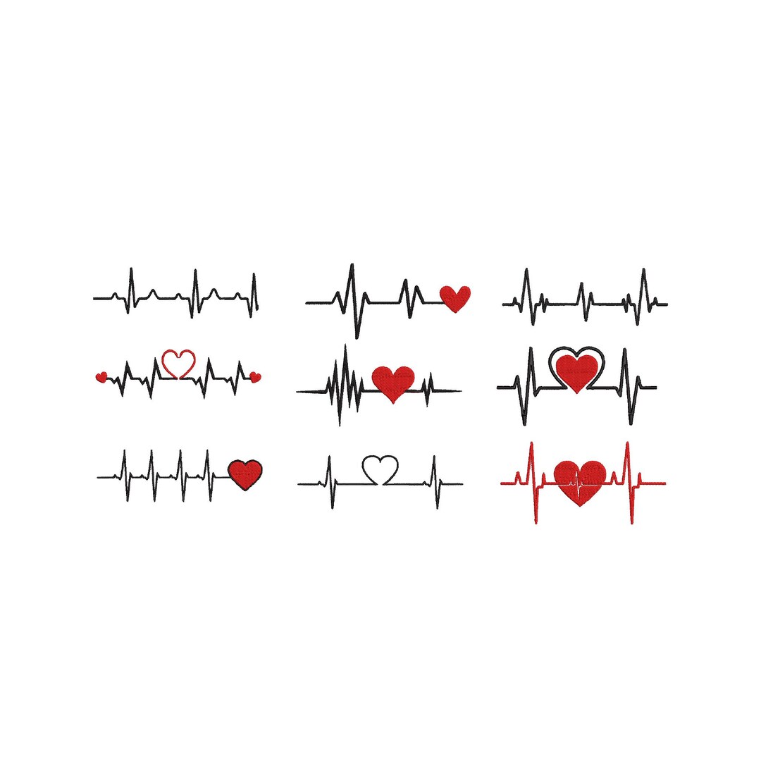 Heartbeat Embroidery Designs: Heart Pulse Cutfile Embroidery, Nursing ...