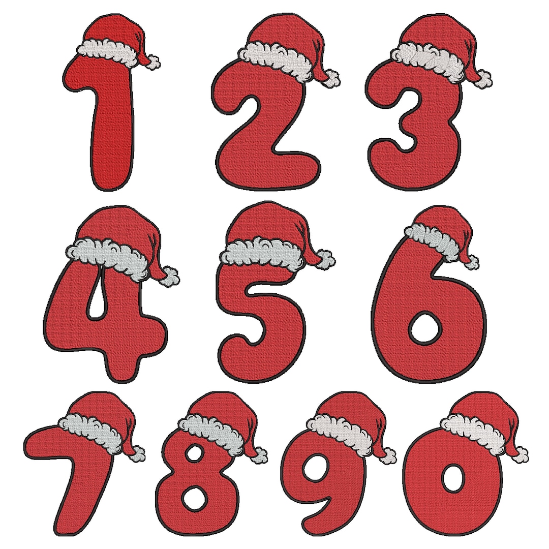 Christmas Santa Hat Numbers Embroidery Design - Christmas 0-9 Numbers ...