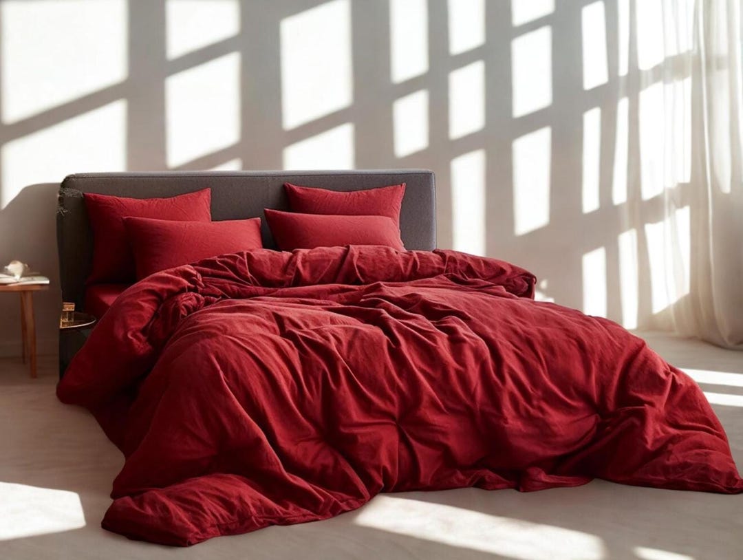 Christmas Maroon Linen Bedding Set 1 Duvet Cover and 2 Pillowcases - Etsy