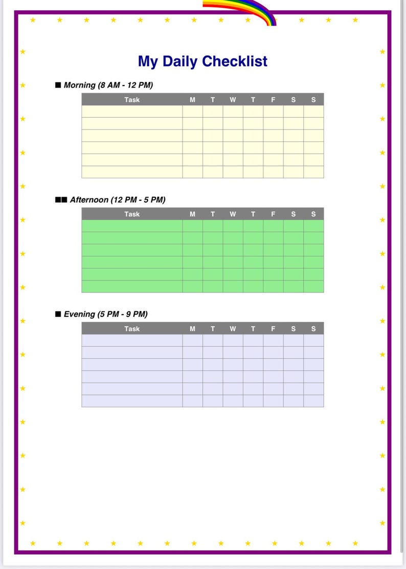 Kids Daily Checklist | Printable Morning, Afternoon & Evening Routine Chart | A4 PDF Digital ...