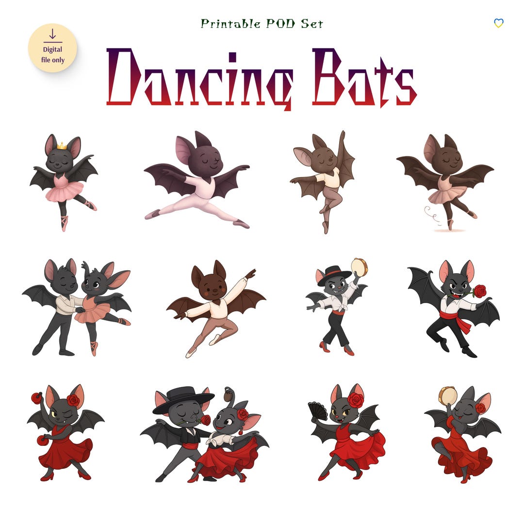 Dancing Bats Clipart Bundle: Halloween Ballet & Flamenco Pngs (digital ...