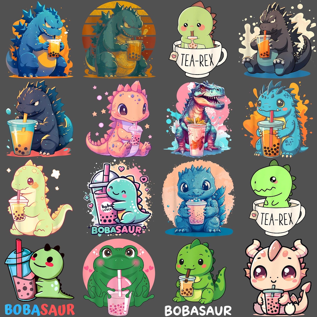 Japanese Dinosaur Boba Tea PNG, Funny Cute Dino Drinking Bubble Tea ...