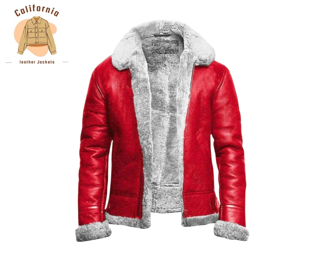 Men’s Red A2 Bomber Jacket Christmas RAF Aviator Style Leather Jacket ...