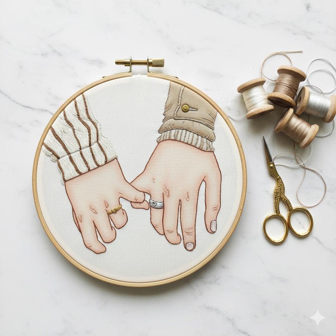 Pinky Promise Hands Embroidery Pattern PDF | Holding Hands With Rings ...