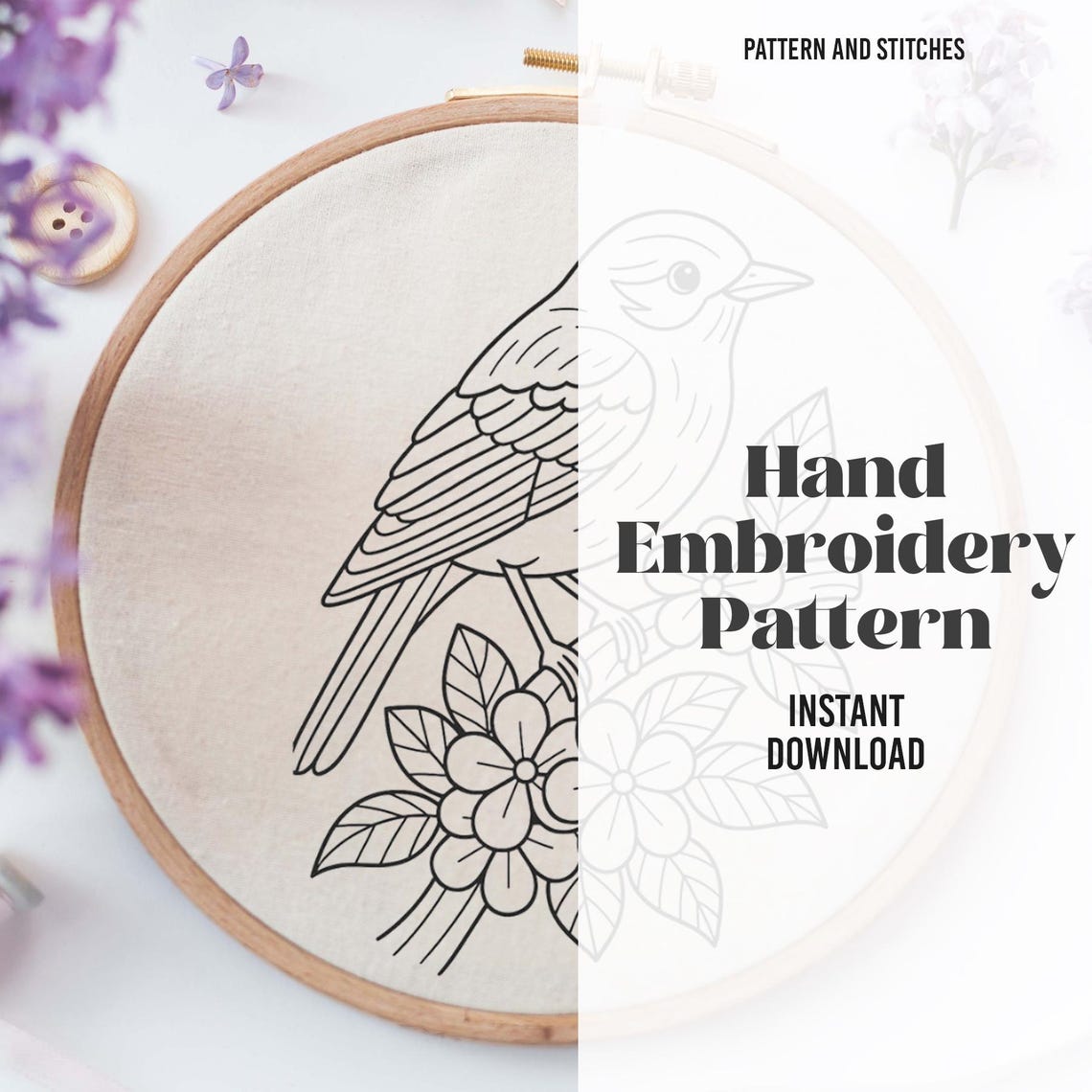Small Songbird Hand Embroidery Pattern PDF, Detailed Bird Hand ...