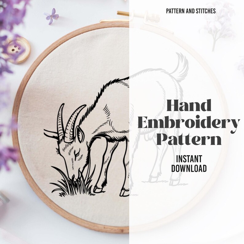 Standing Goat Hand Embroidery Design, Goat Embroidery PDF File - Etsy