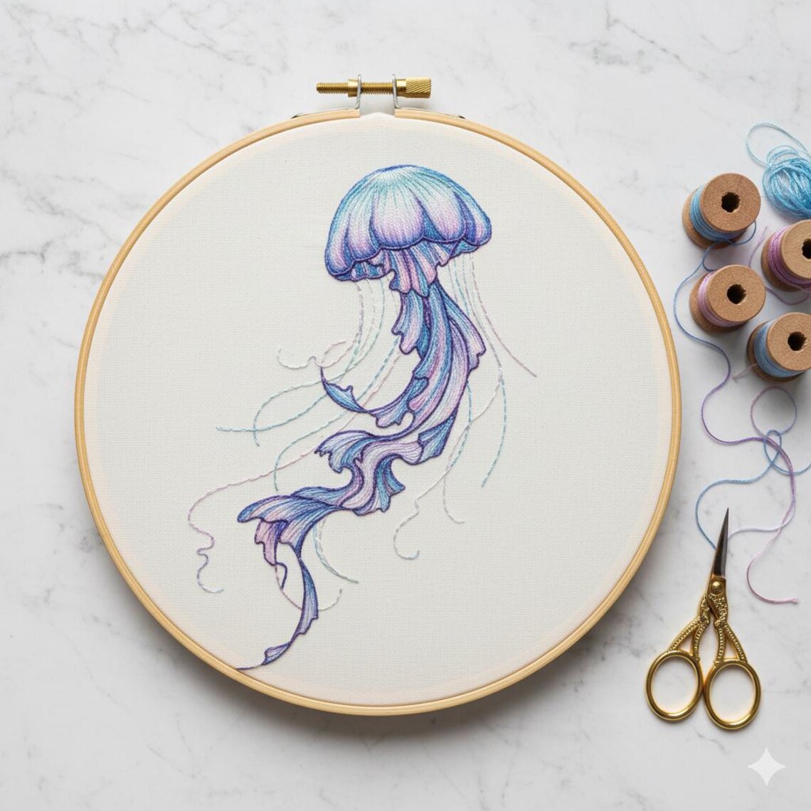 Jellyfish Embroidery Pattern PDF | Watercolor Style Hand Embroidery ...