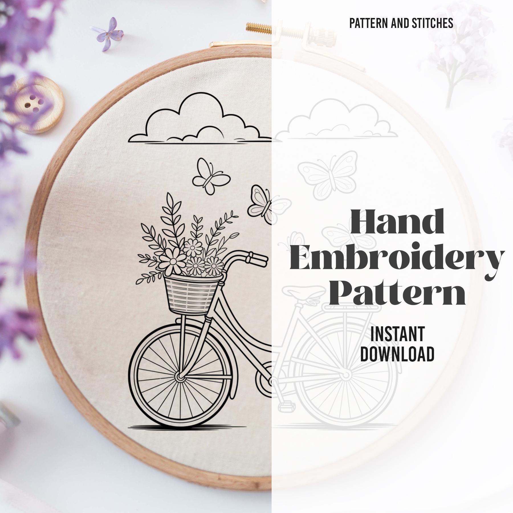Floral Cycle Hand Embroidery Pattern, Floral Embroidery Design, Cycle ...