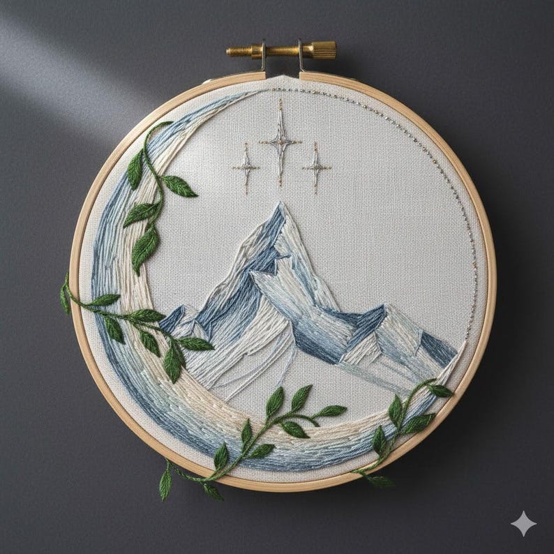 Mountain Moon Embroidery Design, Mountain Embroidery Template PDF File ...