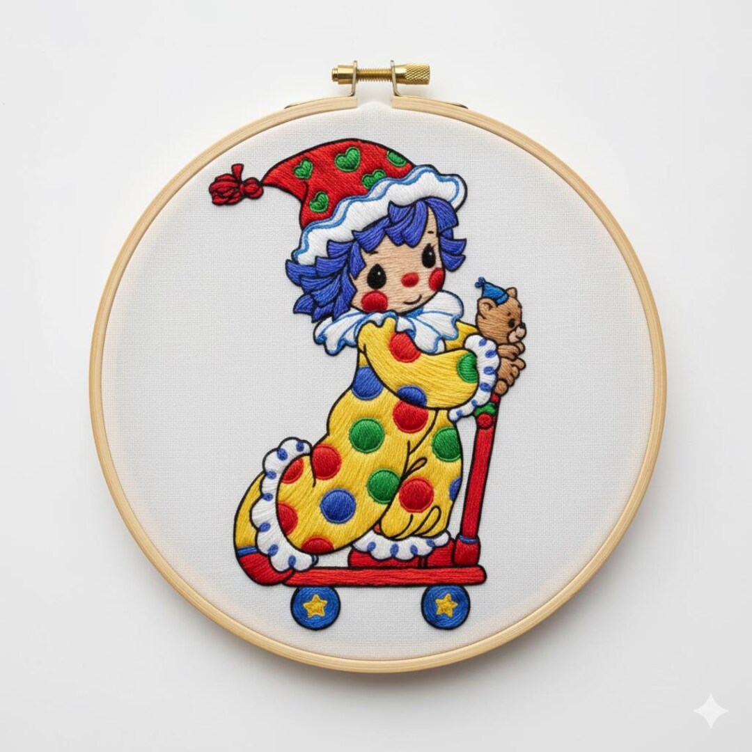 Clown Holding Teddy Bear Embroidery, Clown Embroidery Design, Instant ...