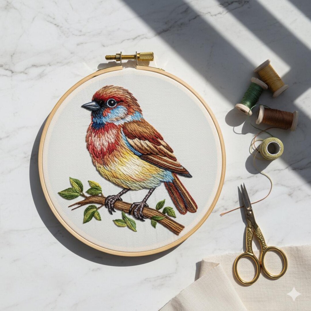 Colorful Finch Bird Embroidery Pattern PDF | Detailed Hand Embroidery ...