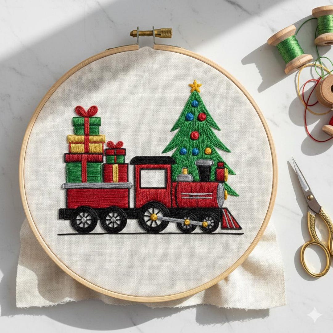 Christmas Train Hand Embroidery Pattern: Christmas Gift Pattern ...