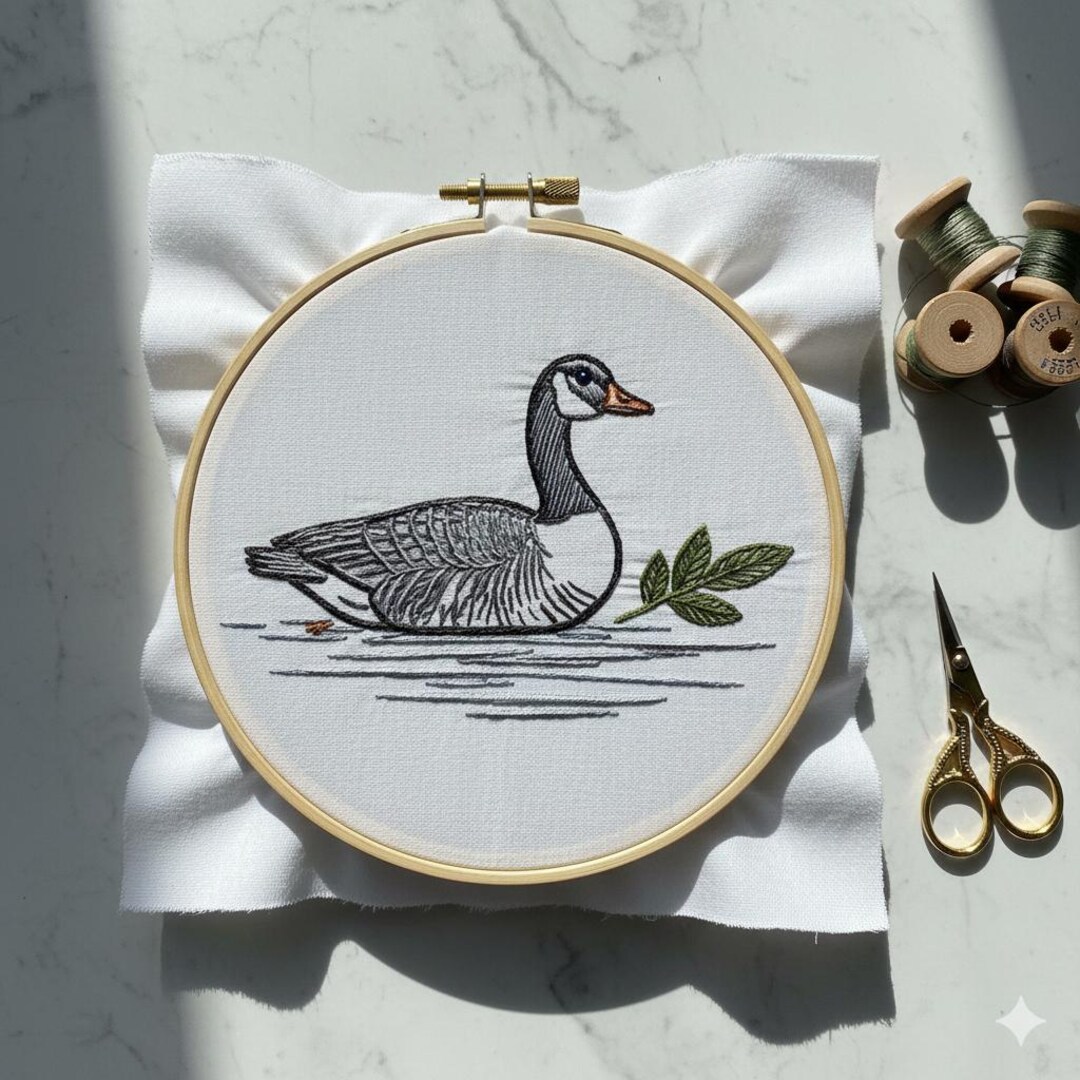 Beautiful Goose Hand Embroidery Pattern , Floral Hoop Embroidery Design ...